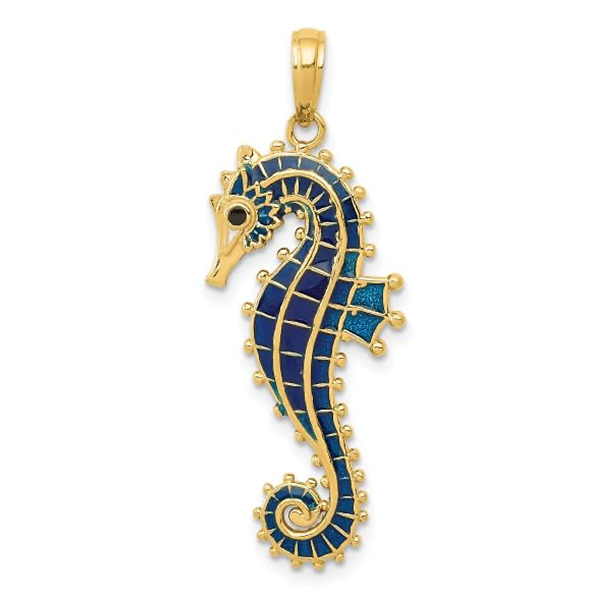 IceCarats 14K Yellow Gold Blue Seahorse Necklace Charm Pendant 36mm x 12mm Only