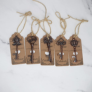 Aokbean 100pcs Wedding Party Gifts Favors for Guests Mixed Skeleton Key Bottle Opener with Thank You Cards and Hemp Rope for Birthday Housewarming Bridal Showers (Copper)