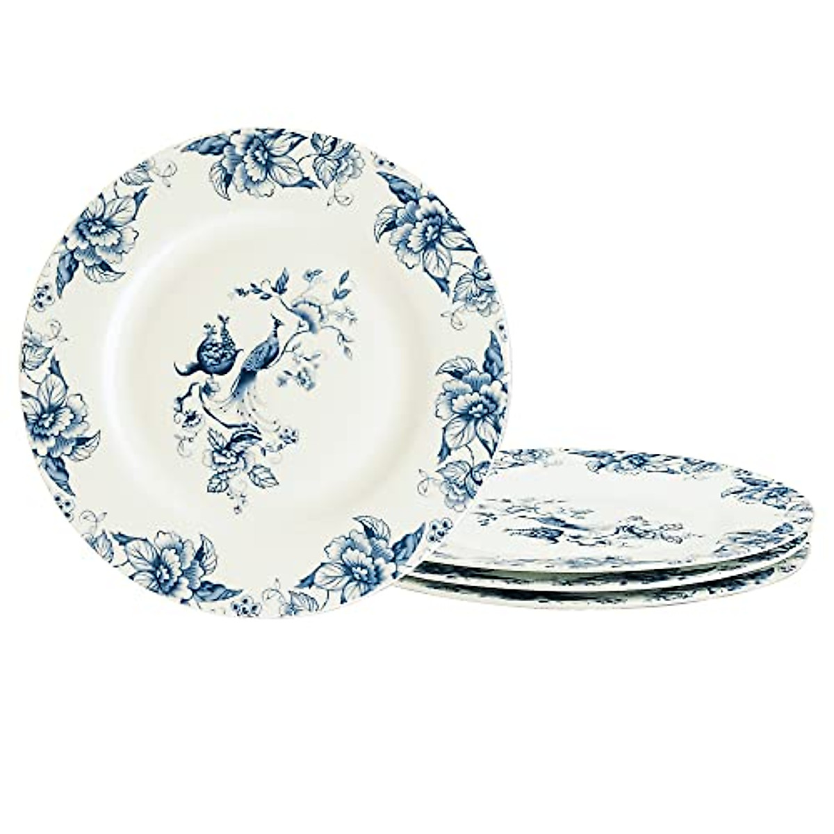 fanquare 8" Bone China Dessert Plates Set of 4, European Blue Floral Pasta Bowls Set, Porcelain Salad Plates for Soup, Microwavable Plates