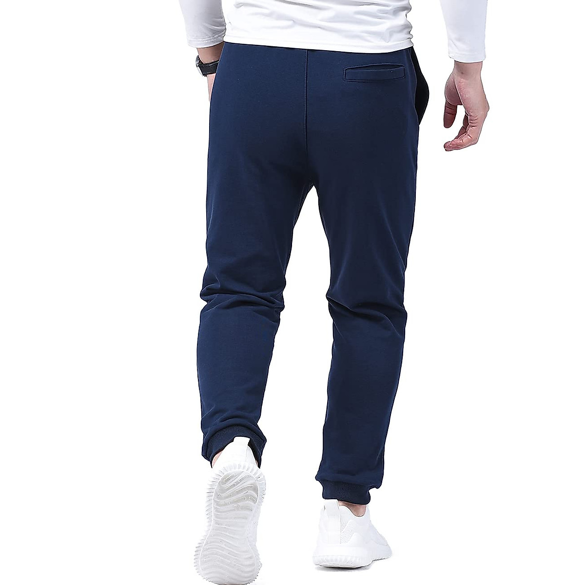 Zoulee Classic Drawstring-Waist Zipper Logo Jogger Pants with Zipper Fly Navy Blue 2XL