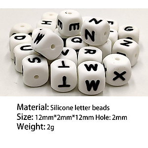 YNGMEANS 30PCS 12mm Silicone Alphabet Letter Beads Cube English Letter C Beads for Keychain DIY Jewelry Making Name Bracelets Necklaces Accessories