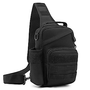 BAIGIO Small Tactical Sling Bag One Shoulder Chest Backpack Casual Daypack (Black with Top-handle)