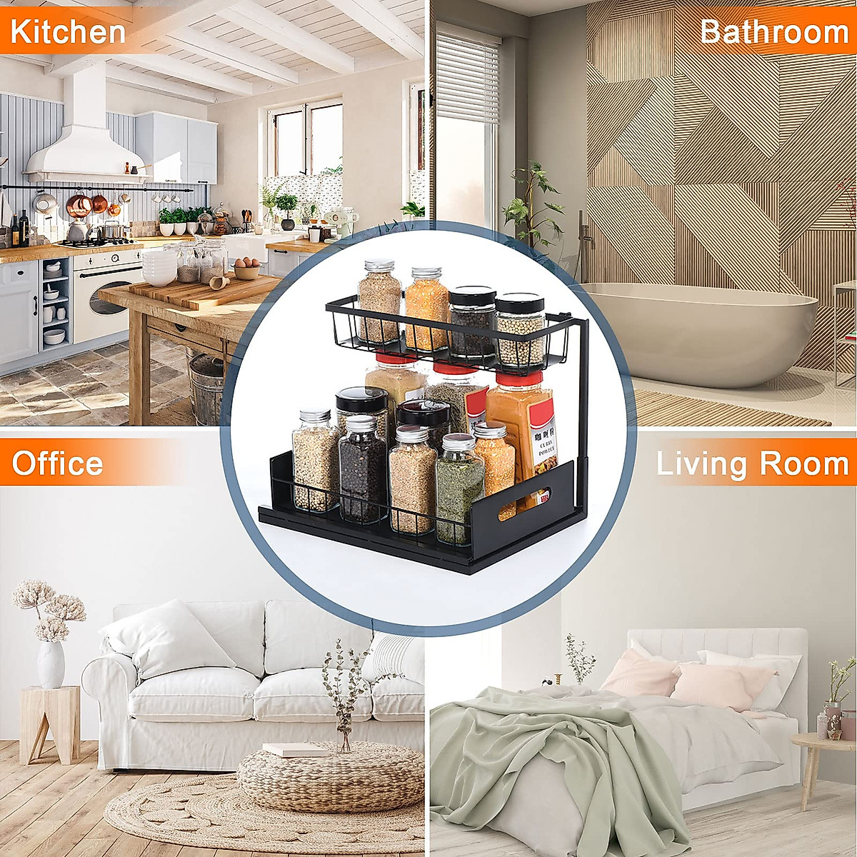 uxcell Under Sink Organizer, Pull Out Cabinet Organizer 2-Tier Slide Out Sliding Shelf Under Cabinet Countertop Storage Multi-Use Rack for Under Kitchen Bathroom Organizers, Black