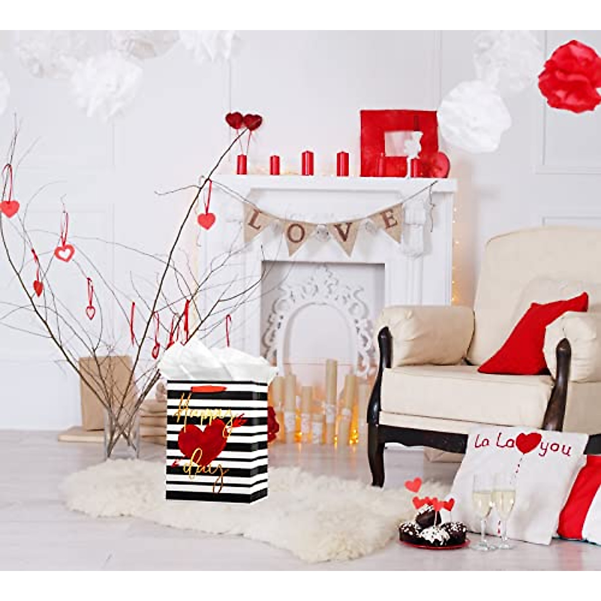 FaCraft Valentines Gift Bags with Handles 13" Large Valentines Day Gift Bag for Boyfriend Kids Happy Day Gift Bag with Tissue Paper for Her Him Men Wife Anniversary Weddings Bridal Shower Gift Bag