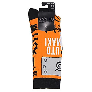 Bioworld Naruto Shippuden Naruto Uzumaki Hidden Leaf Village Logo Athletic Crew Socks
