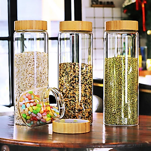 Glass Jars with Airtight Lid,Glass Jar with Bamboo Lid,Glass Canisters with Airtight Lids, 3 Pack 80oz Glass Cereal Containers Storage,Glass Cookie Jars,Pasta Containers,Screw On Kitchen Jars