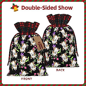 Christmas Drawstring Gift Bags Kawaii-Baby-Goats Buffalo Plaid Drawstring Bag Party Favors Bags