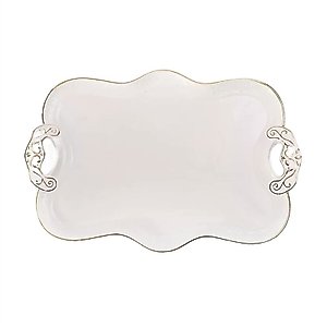 Serving Tray Ceramic European Rectangular Tray Home Service Tray Double Handle Design Tea Set Tray Decorative Tray (Color : 1)