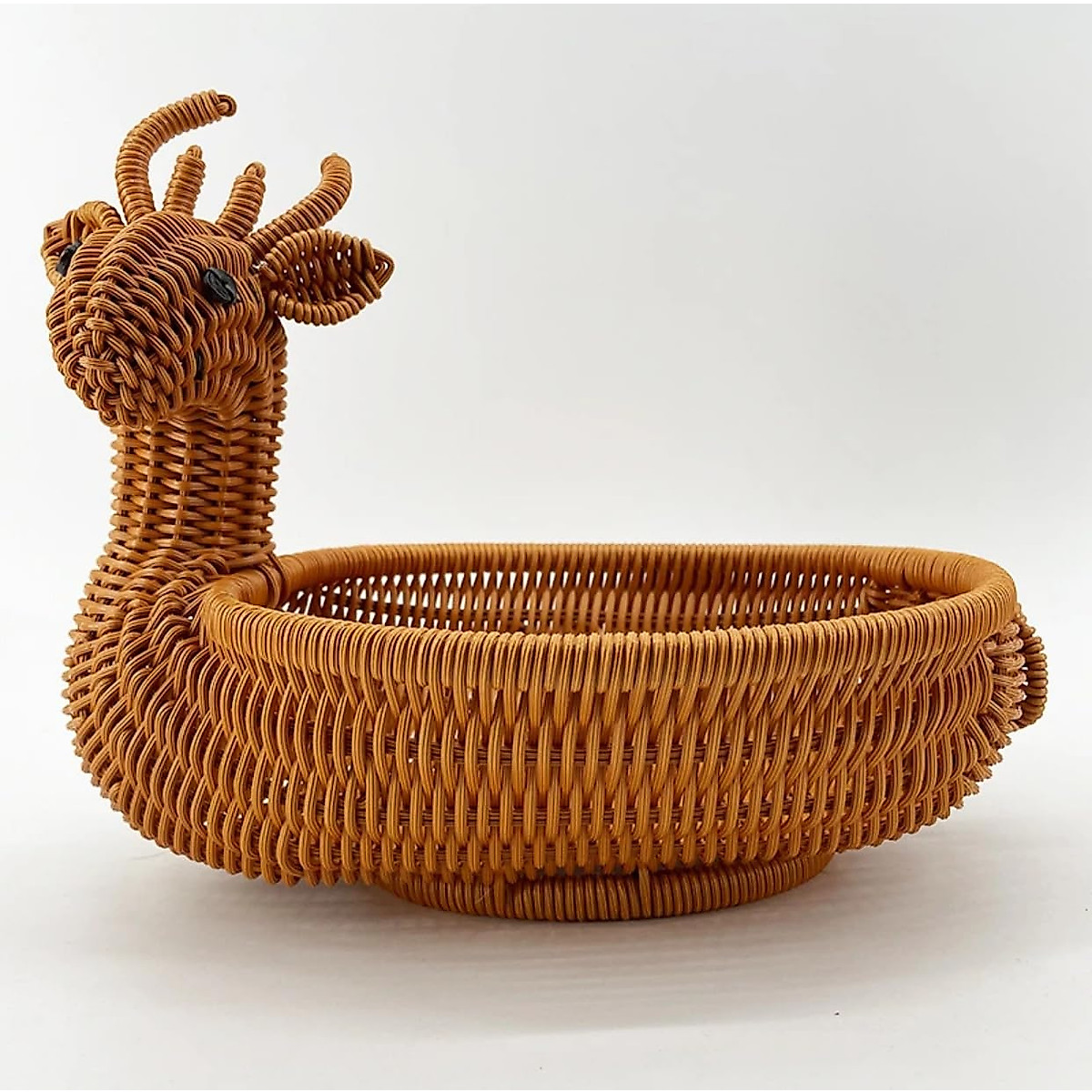 Songyang Handwoven Wicker Basket with Giraffe Head Handle,Storage basket， Tan