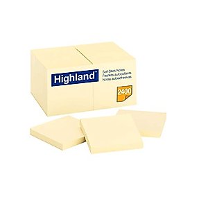 Highland Sticky Notes, 3 x 3 Inches, Yellow, 24 Pack (6549-24)