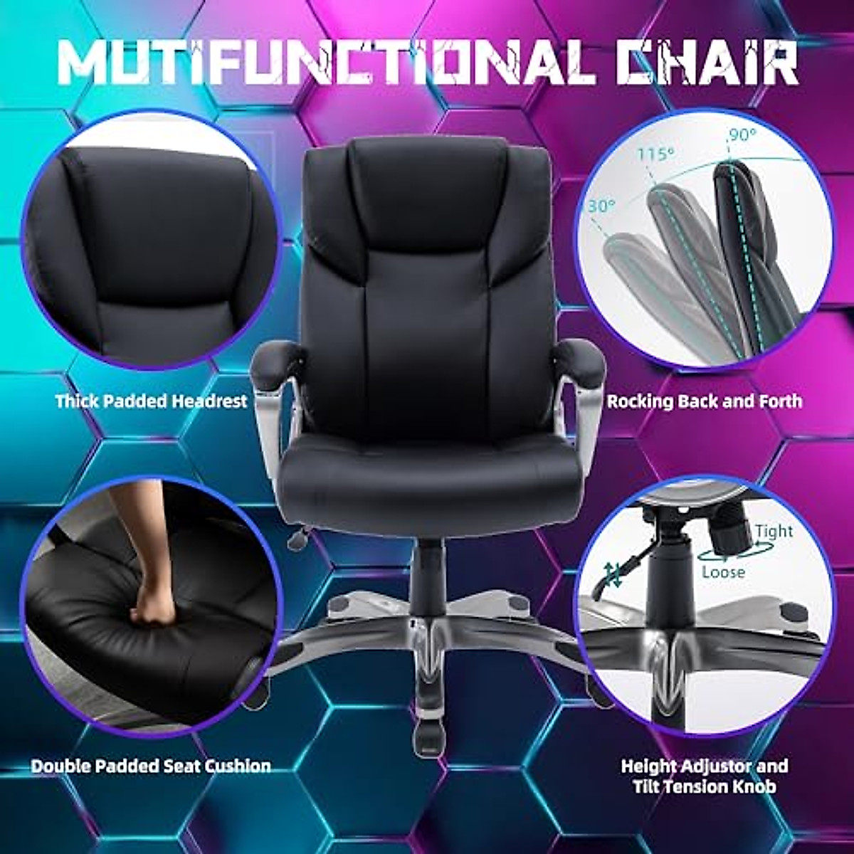 SNUGWAY Ergonomic Height Adjustable 360 Swivel Computer Desk PU Leather Gaming Chair