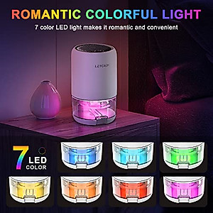 Dehumidifiers for Home Up to 280 sq.ft with Auto-off, Two Working Mode, 7 Colorful LED Light, LETCREN 35oz Quiet and Portable Dehumidifiers for Bathroom, Bedroom, Basement, Kitchen, RV, Closet