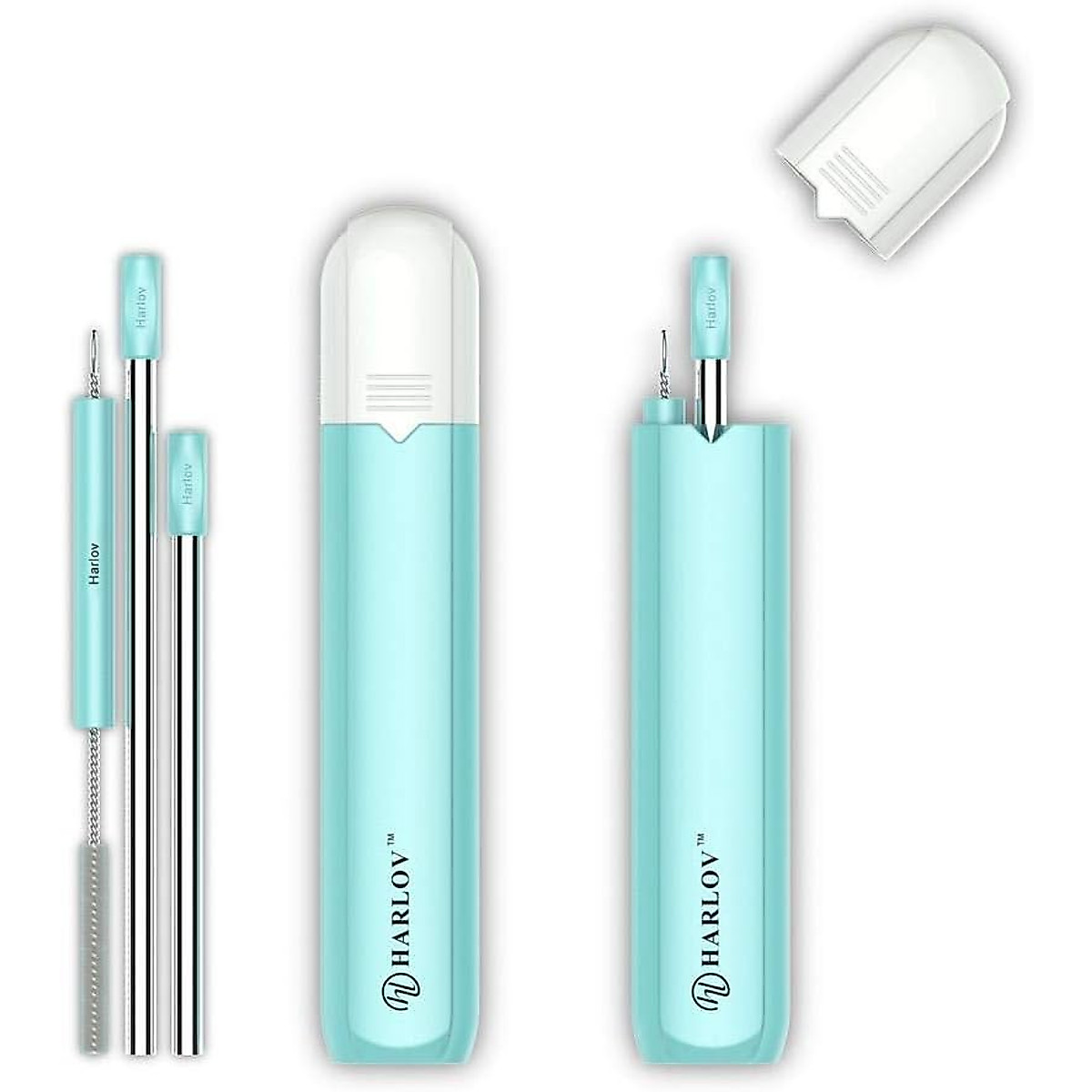 STAINLESS STEEL 3-WAY PERSONAL POCKET STRAW, Reusable, Portable, 3 Sizes, Stainless-Steel Drinking Straws, with Silicone Connecting Sleeve, Cleaning Brush, and Carrying Case for Personal Use