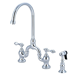 Kingston Brass KS7791ALBS English Country Bridge Kitchen Faucet, Polished Chrome, 13.5 x 7.75 x 16.81