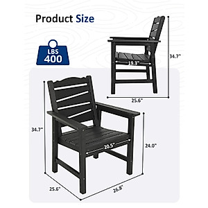 Weatherproof Patio Chair, Poly Lumber Outdoor Patio Chairs with Ergonomic Curved Seat, 400lbs Capacity Outdoor Dining Chairs for Garden, Porch, Lawn & Backyard, Black