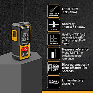 PREXISO 135Ft Mini Laser Measure Rechargeable, Measure Pythagorean Modes, Distance, Area, Volume & PREXISO 2-in-1 Laser Level Spirit Level