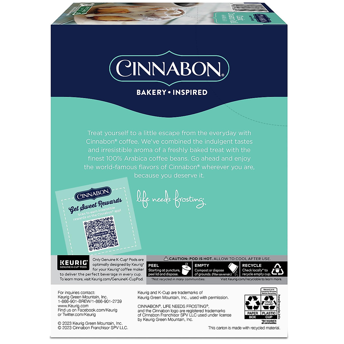 Cinnabon Classic Cinnamon Roll, Single-Serve Keurig K-Cup Pods, Flavored Coffee, 24 Count (Pack of 4)