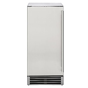 Maxx Ice MIM50P-O Indoor Outdoor Energy Star Built-in Under Counter Clear Ice Maker Machine with Drain Pump Reversible Door 65 Pound Production and 25 Pound Storage Capacity, 14.6" Wide, Silver