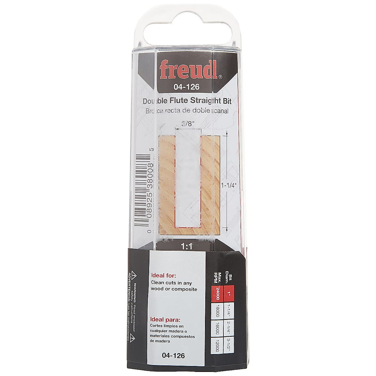 Freud 04-126 Double Flute Straight Bit, 3/8", 1-pk