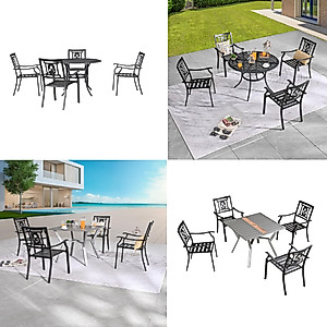 LOKATSE HOME 4 Pcs Metal Stackable Patio Dining Chairs for Garden Backyard Lawn Supports 300 lbs, Black
