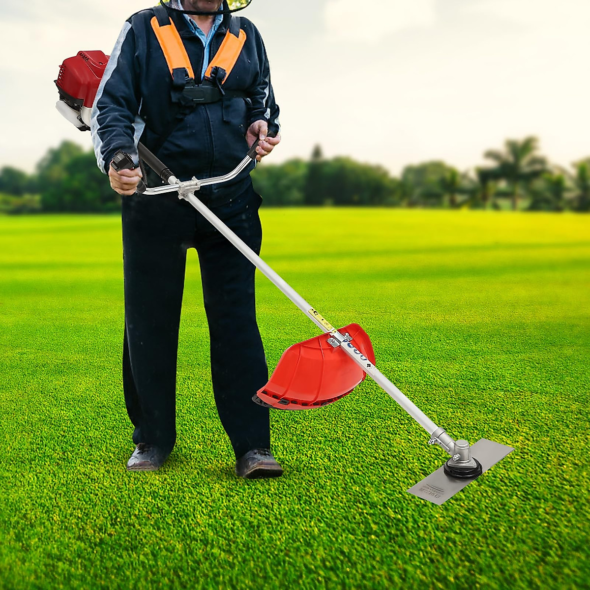 CheriMuMu Gas Powered Brush Cutter, 38.3CC Cordless Weed Wacker 2 in 1 Gas String Trimmer and Grass Trimmer 4-Cycle Weed Eater for Garden Yard, 1100W Marine Propeller