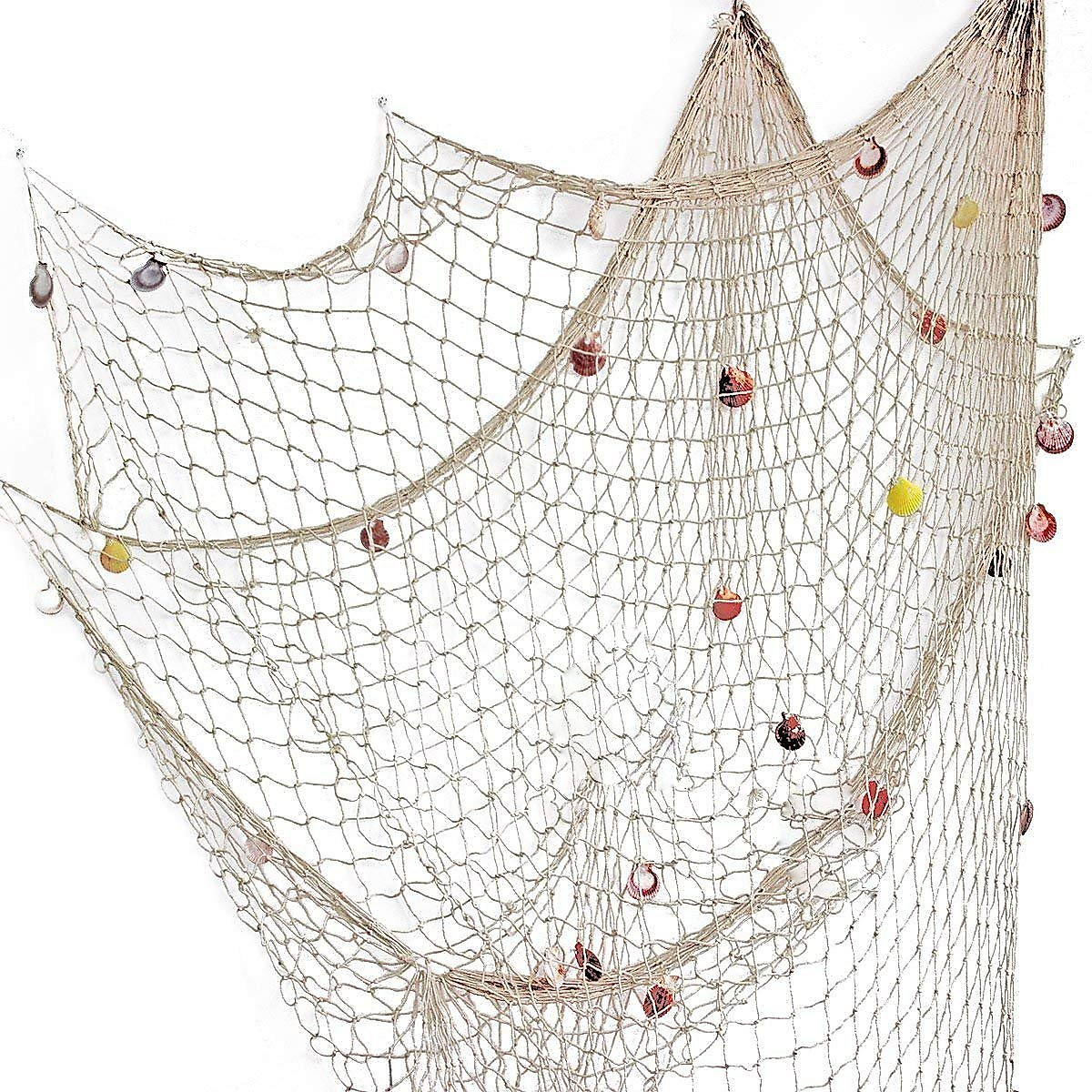 Rosoz Nature Fish Net Wall Decoration with Shells, Ocean Themed Wall Hangings Fishing Net Party Decor for Pirate Party,Wedding,Photographing Decoration