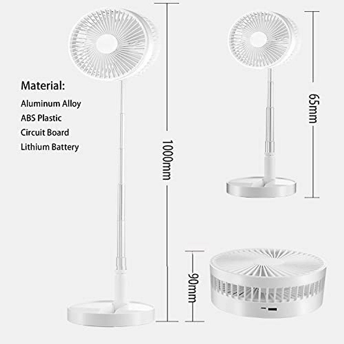 SDYXJ Portable Fan Rechargeable, Stand & Table fan Folding Telescopic & Adjustable Height for Office Home Outdoor Camping with remote (white)