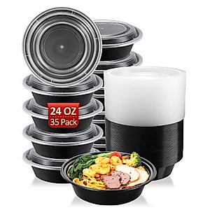 SHOPDAY Meal-Prep-Containers-[35 Pack] 24 oz Plastic-Food-Storage-Containers-with-Lids, Disposable-Food-Prep-Containers-Microwave-Safe, Meal-Prep-Bowls-Reusable, BPA Free To-Go-Contianers-for-Lunch