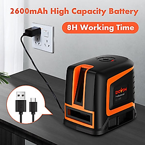 DOVOH Rechargeable Laser Level Self Leveling, High Accuracy Cross Line Laser Level Green 66ft Horizontal & Vertical Expanded Angle 150° Electronic Lazer Level for Tiling, C2-120G