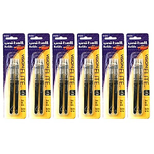 Uni-Ball Vision Elite Rollerball Pen Refills, 0.8mm, Bold Point, Black Ink, Pack of 6