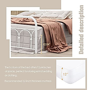 Zoophyter Metal Platform Bed Frame Queen Size with Headboard Footboard No Box Spring Needed Easy Assembly White