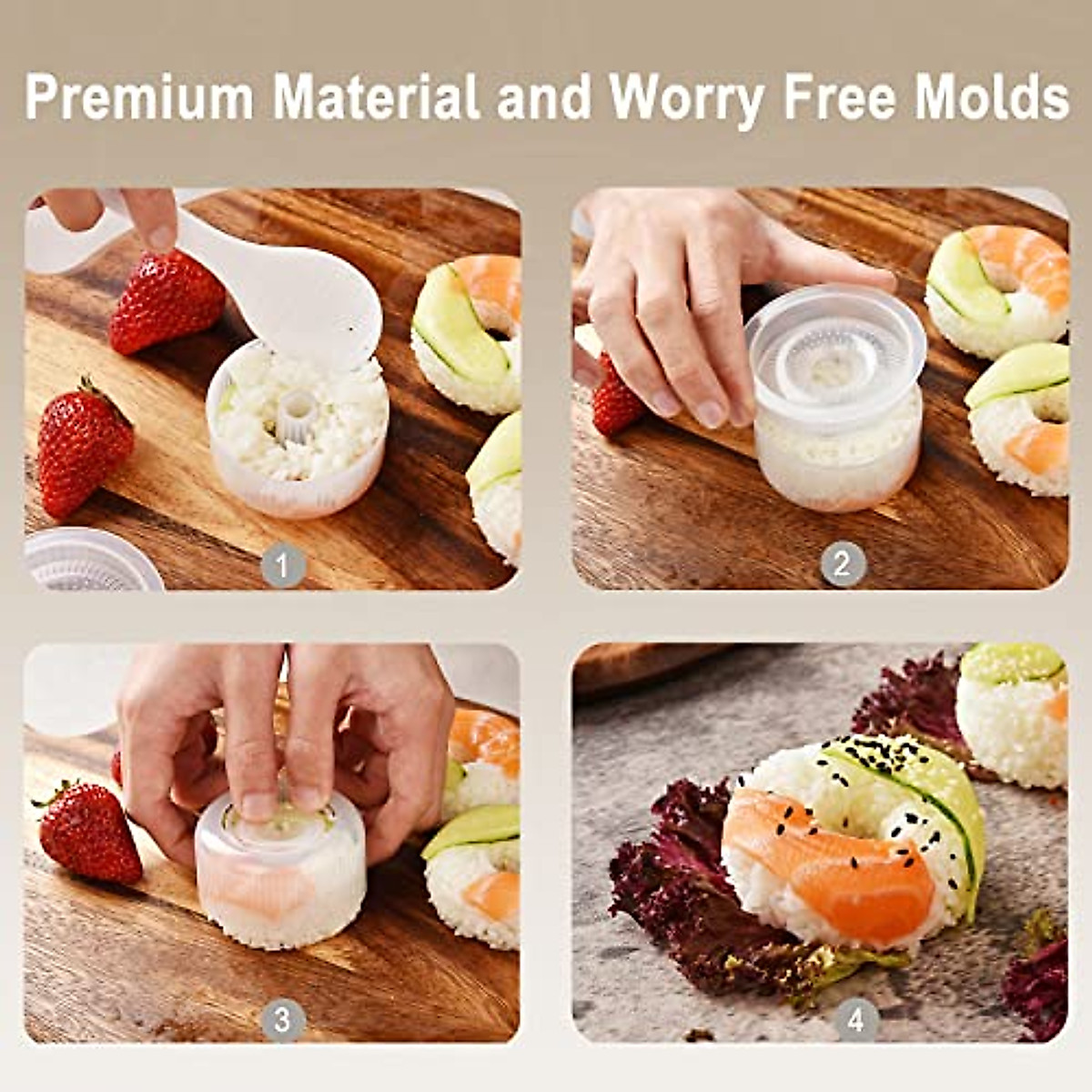Spam Musubi Mold Rice Ball Maker Onigiri Kit - 7 Pcs Onigiri Mold Set with Luncheon Meat Cheese Egg Butter Cutter Slicer and Rice Paddle - Easy To Use Premium Quality Rice Mold Maker