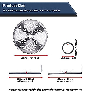 PLUMIA 10" x 80T Carbide Tip Brush Cutter Trimmer Blades with Universal Adapter Kit, Premium Stainless Steel Trimmer Head Compatible with Cutter, Trimmer, Weed Eater (2 Pack)