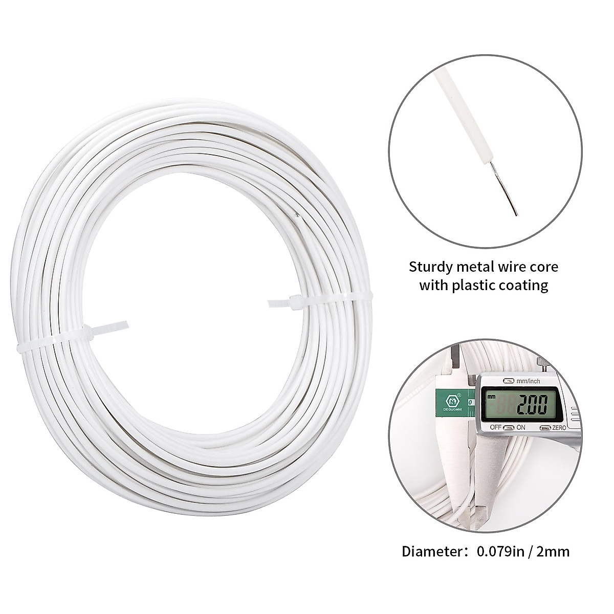 KINGLAKE GARDEN Flexible Soft Wire Ties,2.0 MM 65.6 Feet Twist Garden Ties,Heavy Duty Reusable Plant Twist Ties for Support Plants,Office Organization and Home (White)