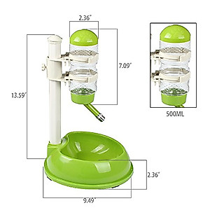 Pawow Pet Small Dog Cat Automatic Water Food Feeder Bowl Bottle Standing Dispenser with Hook Adjustable Height, Detachable, Food Water Bowl 18.6 oz,Water Bottle 16.9 oz