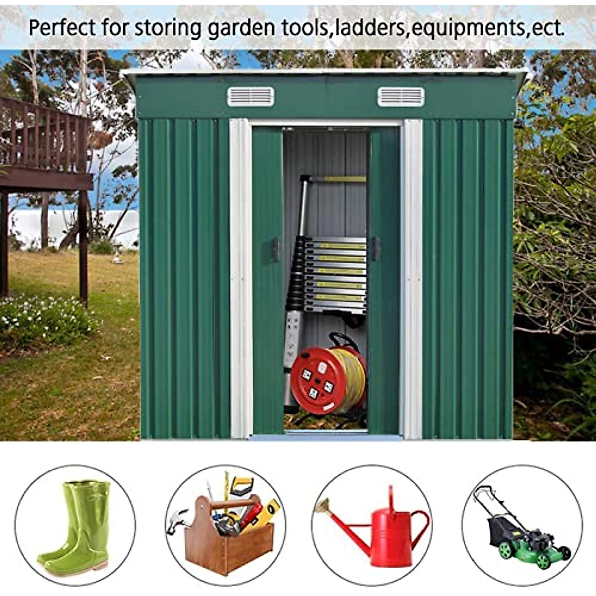 Arlopu 6 x 3.5 FT Outdoor Storage Shed, Metal Sheds with Sliding Doors and Vents, Waterproof Tool Storage Cabinet, Backyard Patio Lawn, for Bicycle, Garden Tool, Pet House, Utility Room (Dark Green)