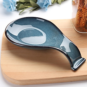 Ceramic Spoon Rest for Stove Top Spoon Holder for Kitchen Counter Utensil Holder for Ladle Tong Forks Coffee Spoon Rest (Blue)