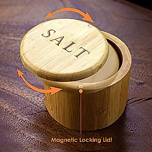 Totally Bamboo Salt Cellar Bamboo Storage Box with Magnetic Swivel Lid, 6 Ounce Capacity, "Salt" Engraved on Lid