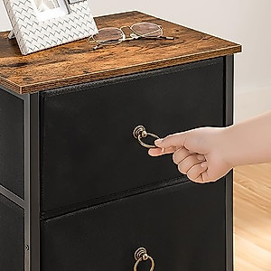 HOOBRO Nightstand, 3-Drawer End Table, Side Table with Fabric Drawers, Sofa Side Table, Metal Frame, Large Storage, for Bedroom, Study, Office, Large Storage, Rustic Brown and Black BF59BZ01