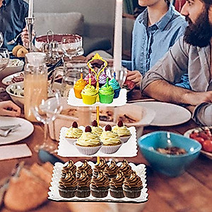 Agyvvt Set of 2 Pcs 3-Tier Plastic Dessert Stand Square Cupcake Serving Tray for Home Wedding Birthday Party (White)