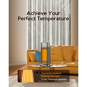 Space Heater, Heaters for Indoor Use with Thermostat, 1500W Electric Heaters with Remote, Digital Display, 70°Oscillating Room Heater, 12H Timer, Safety Heater for Room Home Office, Silver