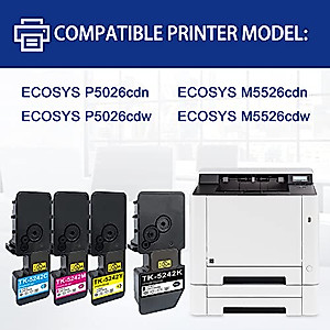 TK-5242 (TK5242) 4-Pack Toner: NUC Compatible TK5242K TK5242C TK5242M TK5242Y Toner Cartridge Replacement for Kyocera ECOSYS P5026cdw M5526cdn M5526cdw Printer (Black/Cyan/Magenta/Yellow)
