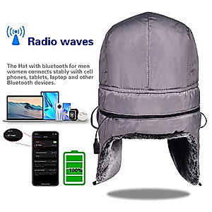Mens Trapper Hat with Ear Flaps, Bluetooth Hunter Hat，Papakha, Mens Winter Hat, Headphones ajr Hat, Wireless Lumberjack Hat, Winter Face Masks for Women,Men, Grey
