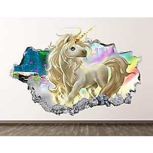 Unicorn Wall Decal Art Decor 3D Smashed Kids Fantasy Sticker Mural Nursery Girl Gift BL05 (22"W x 14"H)