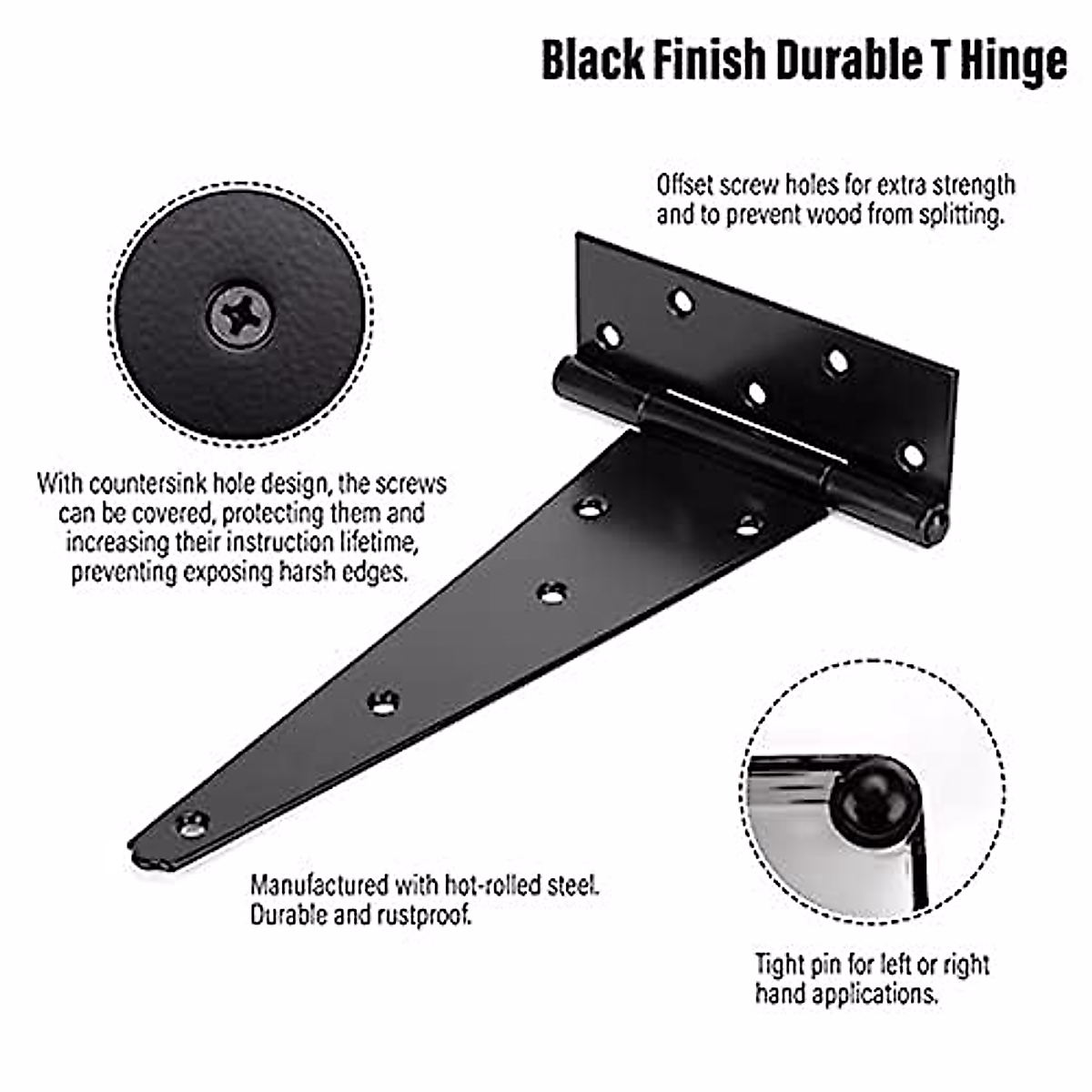 PRIZOM 12Inch T-Strap Shed Door Hinges Gate Strap Hinges Wrought Hardware for Wooden Fences,Yard,Barn Door,Rustproof