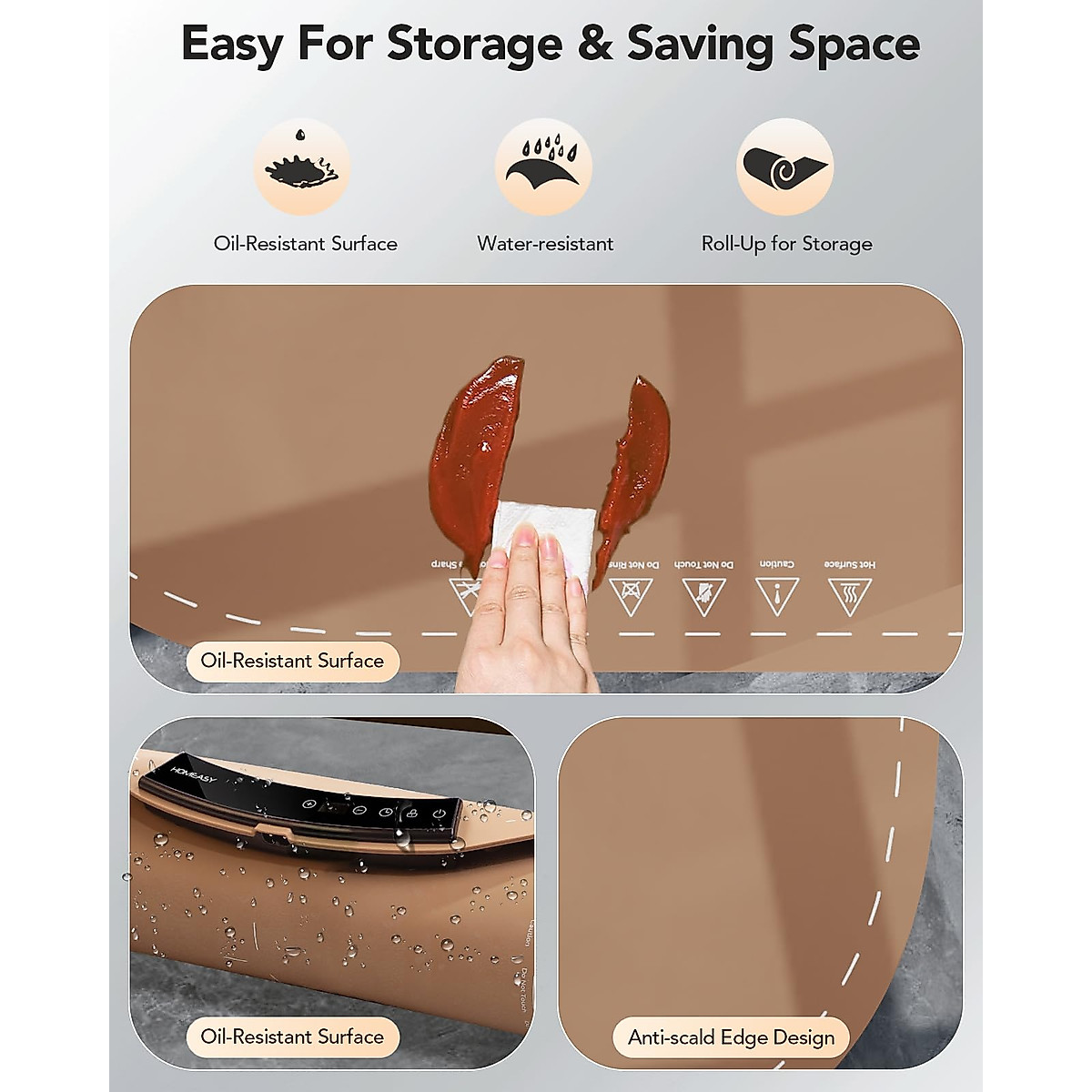 Food Warming Mat, Electric Warming Trays for Food Countertop Buffet, Food Warmers for Parties Food Heating Mat with 9 Temperature Setting & 7.2ft Cable & Foldable (Brown)