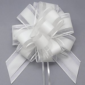 FQTANJU 5 PCS 6 inches Large Pull Bows, Bow for Gift Wrapping, Ribbon Bows for Wedding Christmas Birthday Party Gift Baskets or Valentine's Day Flower Gift Boxes Decoration (White)