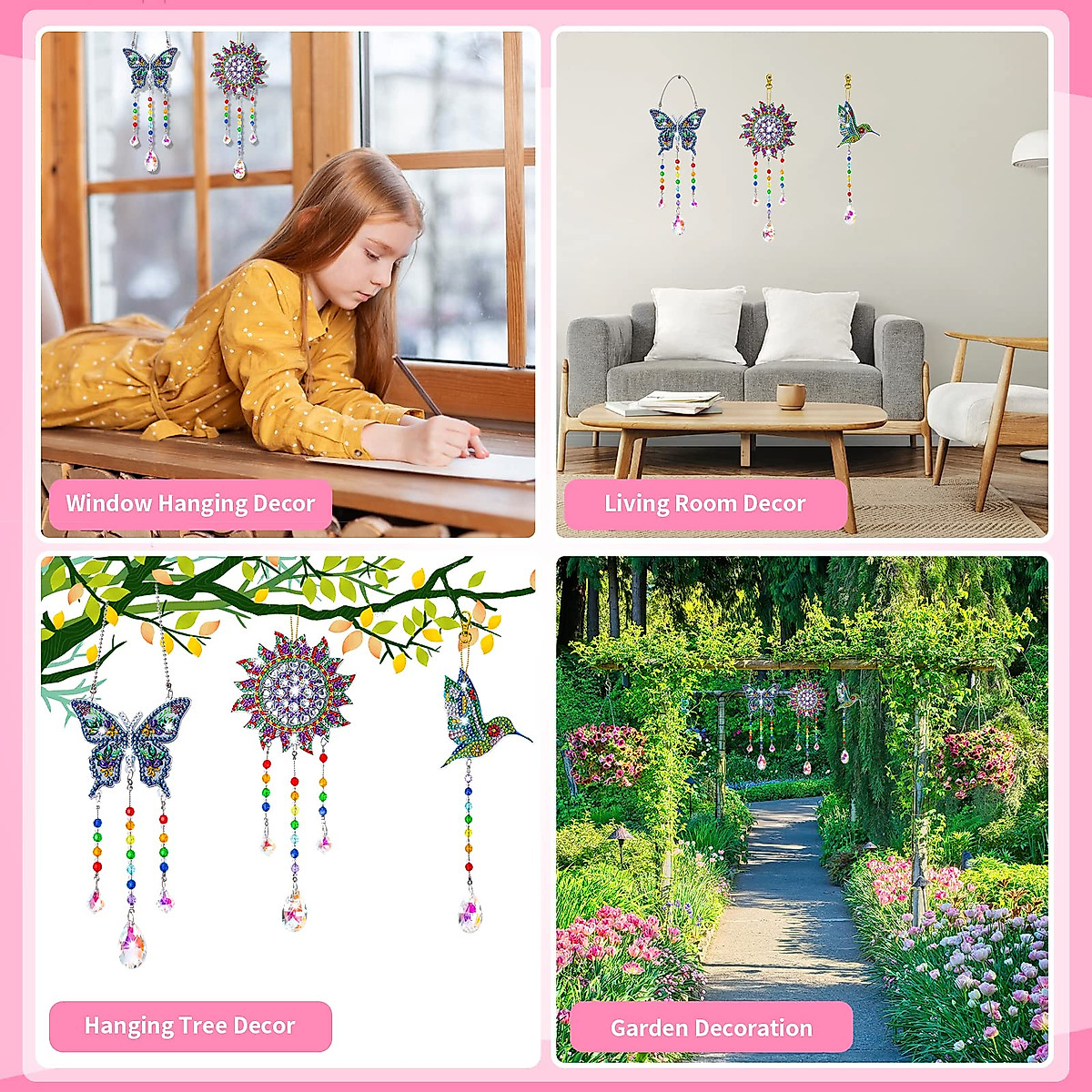 Crafts for Kids Ages 8-12, Birthday Gifts Presents for 6 7 8 9 10 11 Year Old Girls Diamond Painting Kits for Girl Toys Age 5-11 Teen Adults Wind Chimes Crystal Window Suncatcher for Home Garden Decor