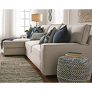 Signature Design by Ashley Chevron Handmade Woven Pouf 18 x 18, Blue and White