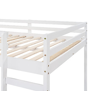 Harper & Bright Designs Full Size Loft Bed with Slide, Solid Wood Low Loft Bed Frame for Kids Girls Boys, Easy Assembly (White)